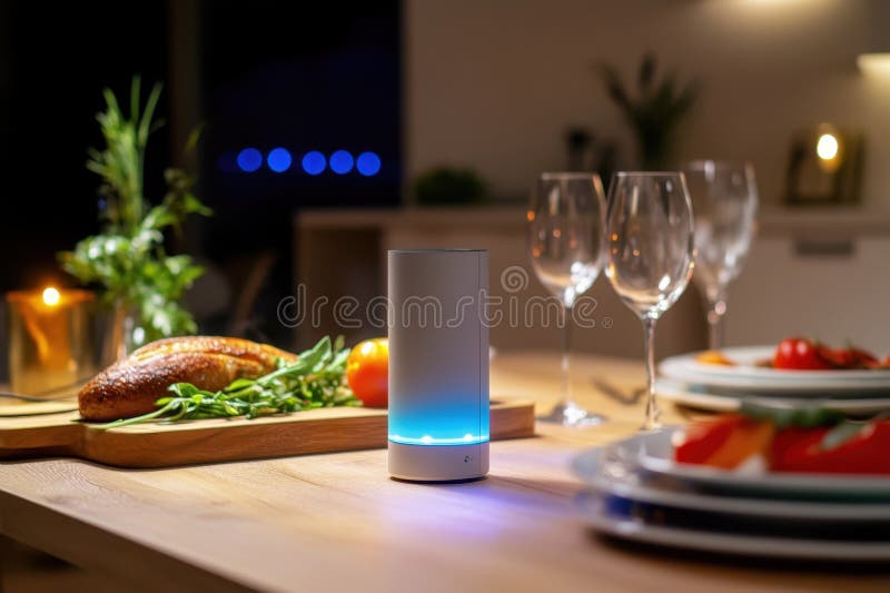 Elegant Dining Setup with Modern Speaker, Fresh Ingredients, and Soft ...