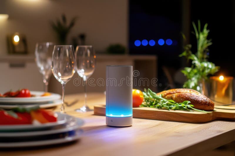 Elegant Dining Setup with Modern Speaker, Fresh Ingredients, and Soft ...