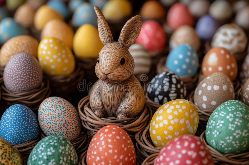 Handmade Easter Decorations Featuring Colorful Eggs and an Adorable ...