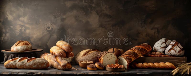 A Beautifully Arranged Display of Various Bread Types in a Bakery ...