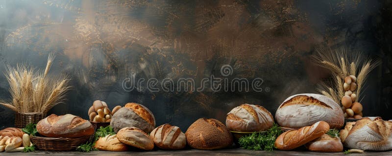 A Beautifully Arranged Display of Various Bread Types in a Bakery ...
