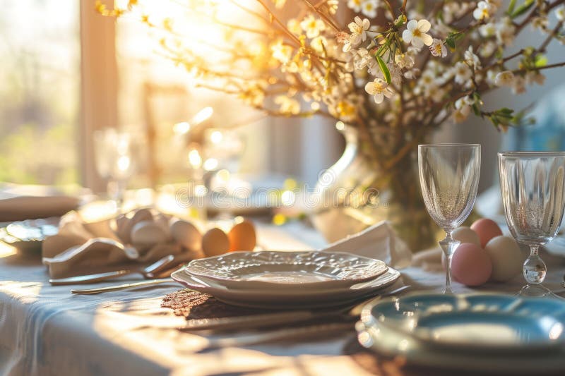 Beautifully Arranged Easter Table Setting. Table Decor Concept Stock ...