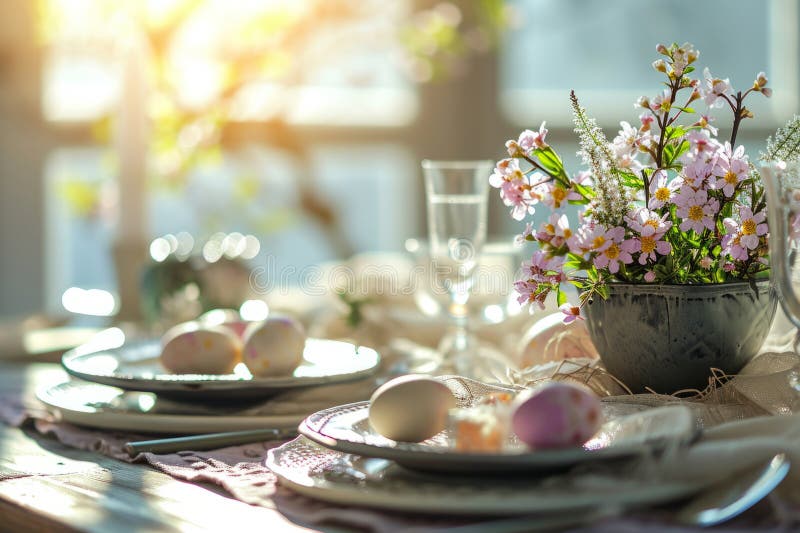 Beautifully Arranged Easter Table Setting. Table Decor Concept Stock ...