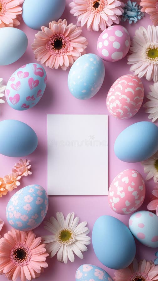 A Beautifully Arranged Easter Themed Flat Lay Features a Blank Card at ...