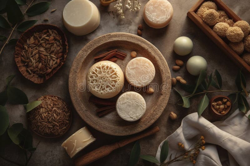 Beautifully Arranged Flat Lay of Circular Soap, Created with Generative ...