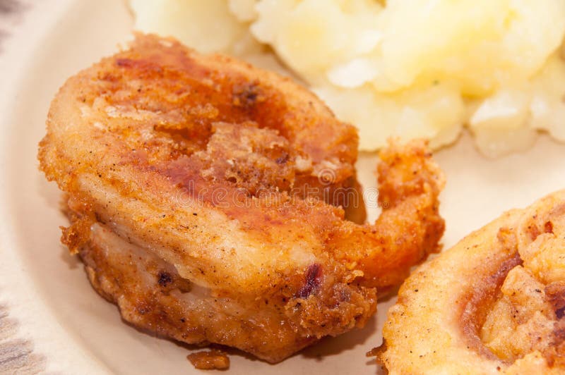 Beautifully Arranged Fried Fish with Potato Salad Stock Image - Image ...
