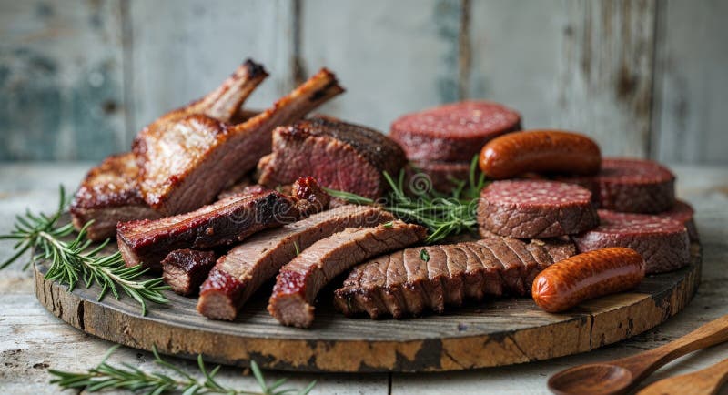 A Beautifully Arranged Platter of Assorted Meats Including Ribs and ...