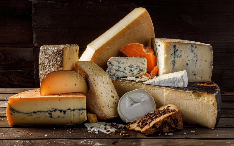 A Beautifully Arranged Selection of Artisanal Cheeses Displayed on a ...