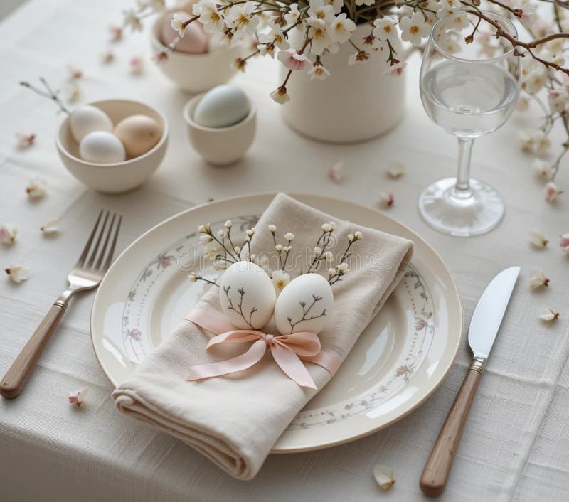 A Beautifully Arranged Spring-themed Table Setting Stock Illustration ...