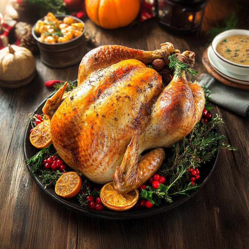 Beautifully Arranged Thanksgiving Dinner Table with Roasted Turkey and ...