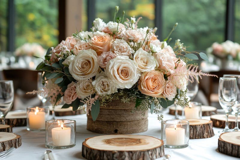 A Beautifully Arranged Wedding Table Features Flowers, Candles, and a ...