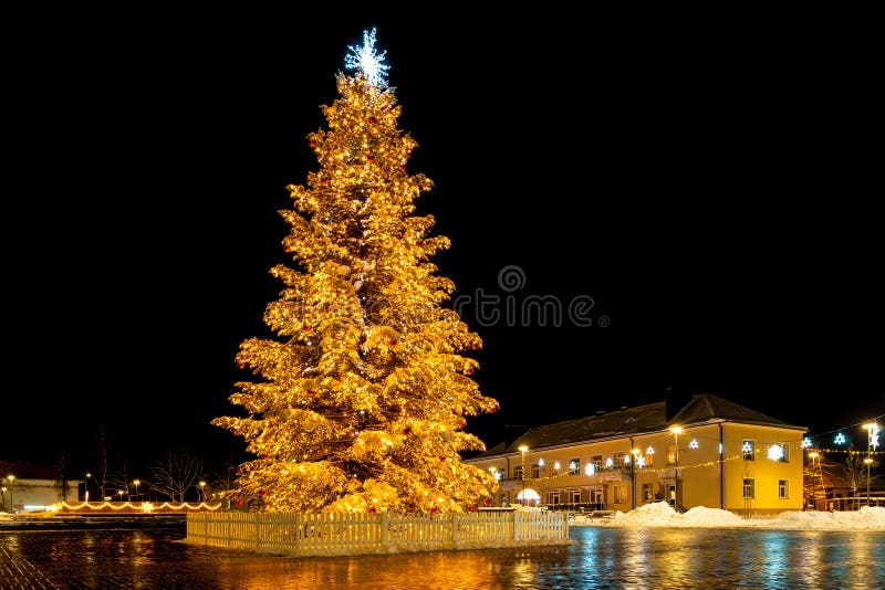Beautifully Christmas Tree in a Town Square Stock Image - Image of ...