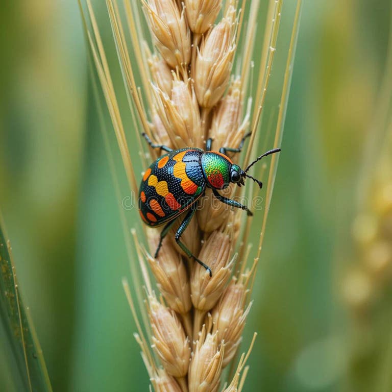 A Beautifully Colored Shield Bug Sitting on Wheat, Its Geometric ...