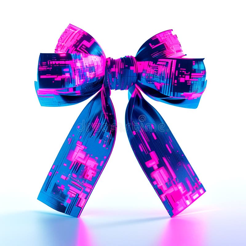 Vibrant Digital Bow Adorned with Striking Pink and Blue Patterns in a ...