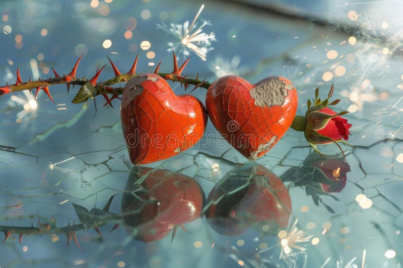 Beautifully Crafted Broken Hearts with a Rose, Elegantly Arranged on a ...