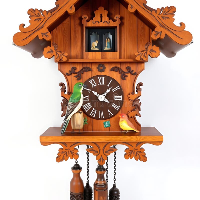 A Beautifully Crafted Cuckoo Clock with Hand Painted Birds Stock ...