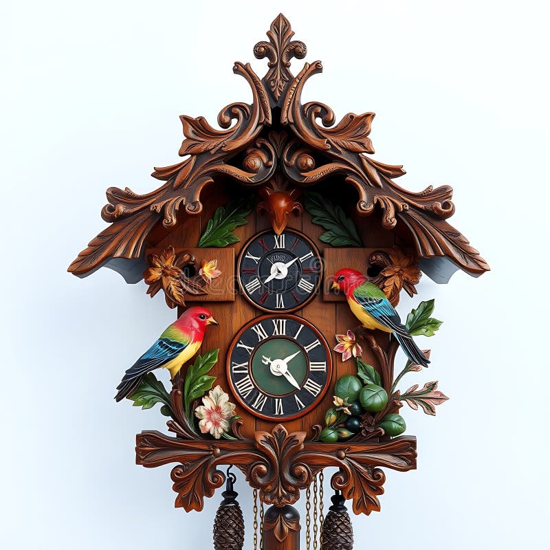 A Beautifully Crafted Cuckoo Clock with Hand Painted Birds Stock ...