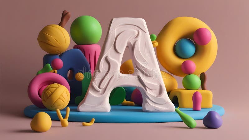 Playful 3D Letter a with Vibrant Objects in CGI Clay Texture Stock ...