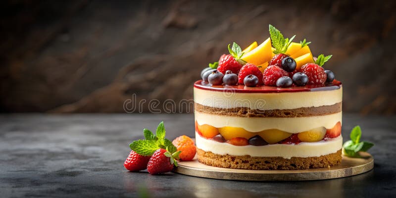 A Beautifully Crafted Dessert with Layers of Mousse and Fruit Presented ...
