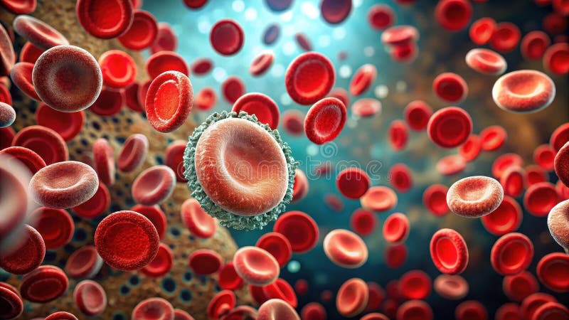 Microscopic View of Red Blood Cells Surrounded by Platelets in a ...