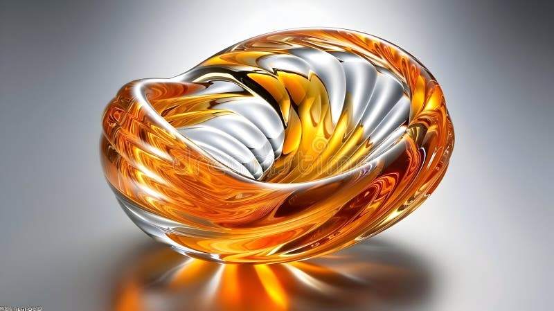 A Beautifully Crafted Glass Bowl with Swirling Orange and Clear ...