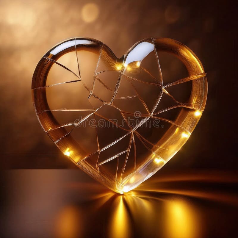 Crafted Glass Heart with Broken Design and Embedded Lights on Solid ...