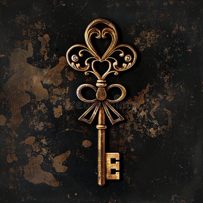 A Beautiful Gold Key Featuring a Heart Design is on a Black Background ...