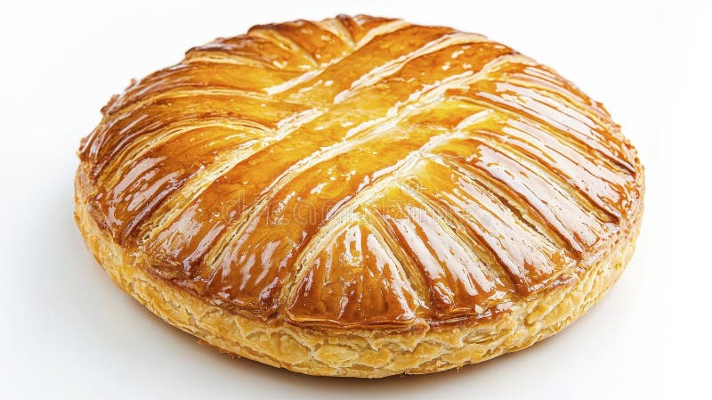 Golden Puff Pastry with Decorative Leaf Pattern on White Background ...