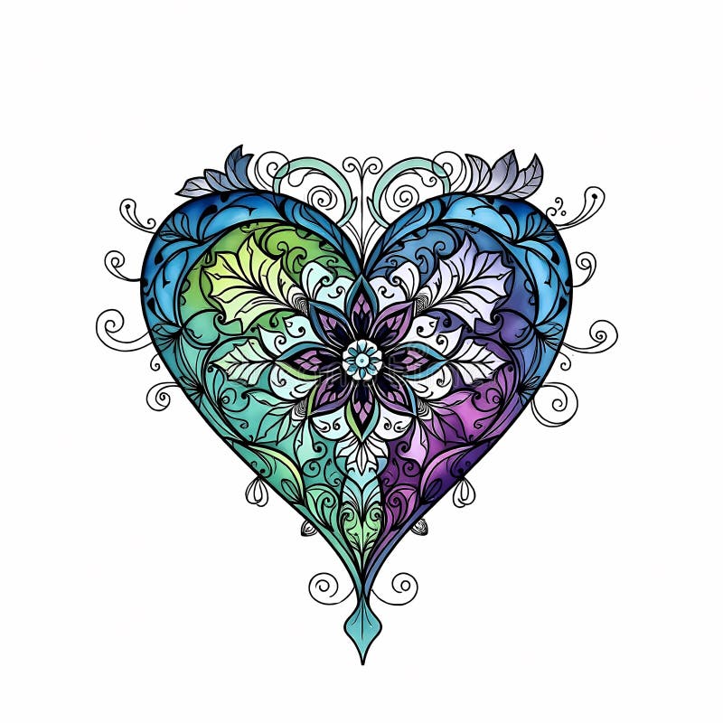 Colorful Heart Design with Intricate Patterns and Floral Elements ...