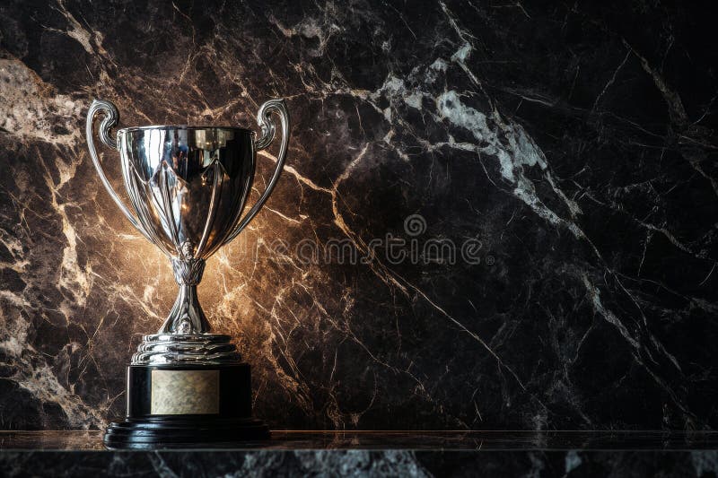 A Beautifully Crafted Silver Trophy Stands Prominently on a Dark Marble ...