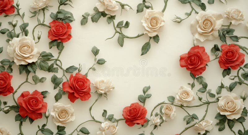 Beautifully Crafted White and Red Roses on a Textured Wall Featuring ...