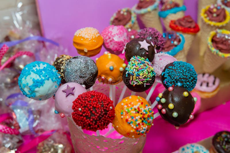 Beautifully Decorated Cake Pops. Table with Sweets, Buffet with ... Beautifully Decorated Cake Pops. Table with Sweets, Buffet with ...