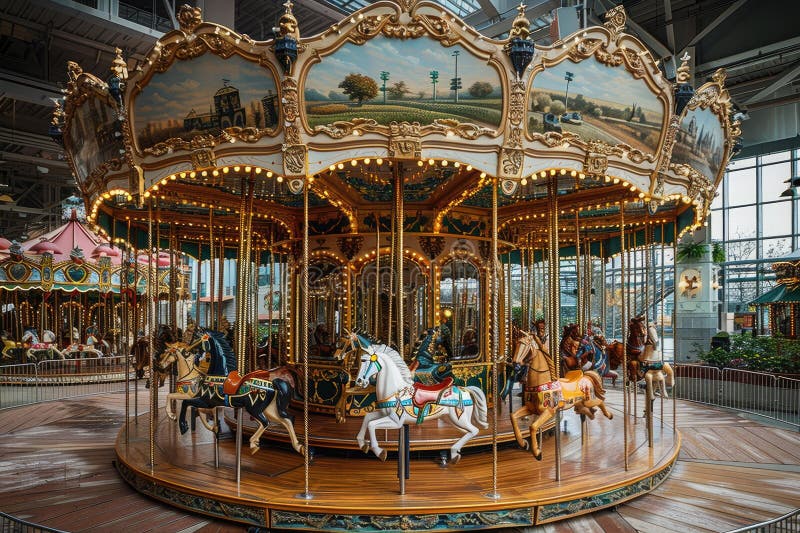 Enchanting Carousel Ride: a Festive Indoor Fairytale Stock Illustration ...