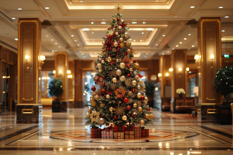 Beautifully Decorated Christmas Tree in Lobby of Hotel Stock ...