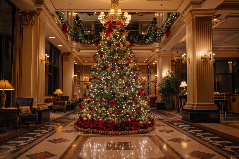Beautifully Decorated Christmas Tree in Lobby of Hotel Stock ...