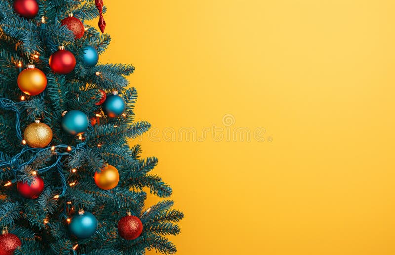 A Beautifully Decorated Christmas Tree on Yellow Background Stock Image ...
