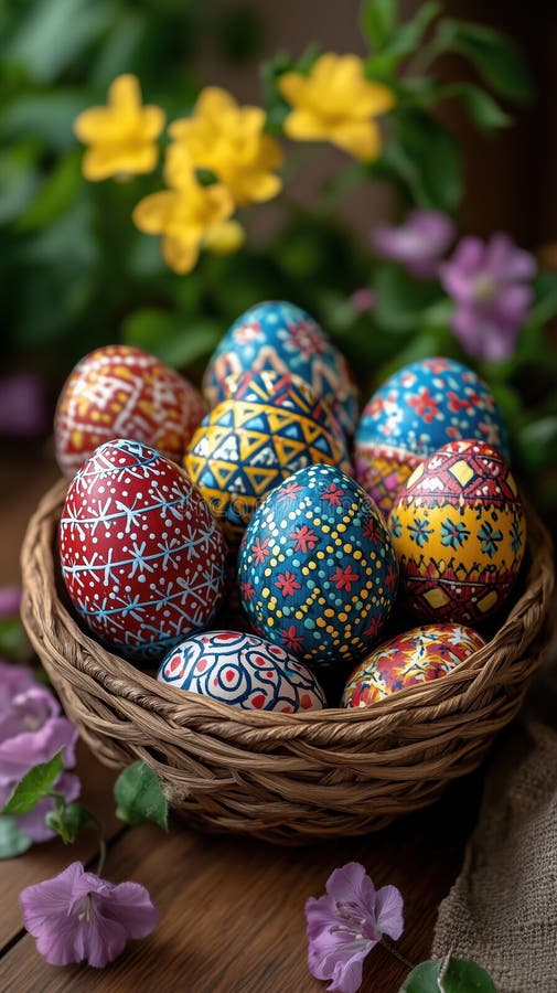 Vibrant Traditional Ukrainian Pysanky Decorated with Intricate Designs ...