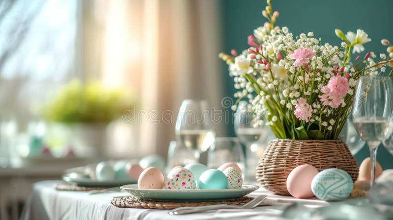 Beautifully Decorated Festive Dining Table for Easter with Large ...