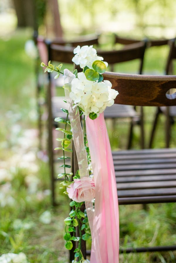Beautifully Decorated with Flowers Chairs for a Wedding Reception Stock ...