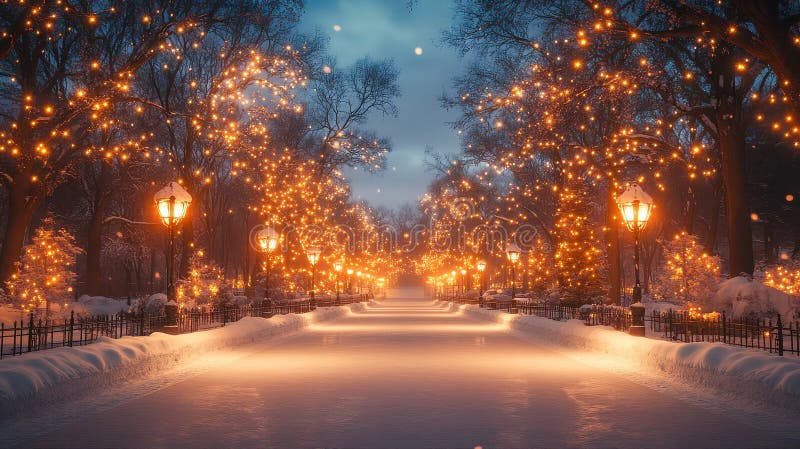 A Beautifully Decorated Ice Rink Lined with Twinkling String Lights and ...