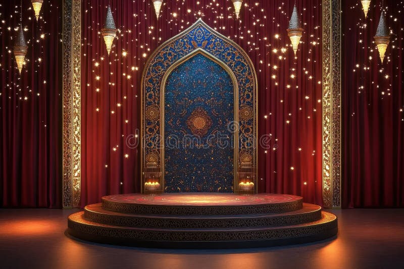 A Beautifully Decorated Stage with Ornate Arches, Soft Lighting, and ...