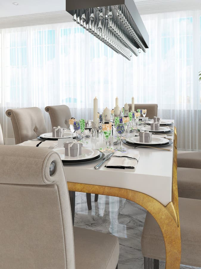 Beautifully Decorated Table and Chairs for Eight People. Stock ...