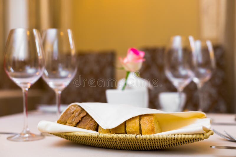 Beautifully Decorated Table in the Restaurant. on the Table is a Plate ...