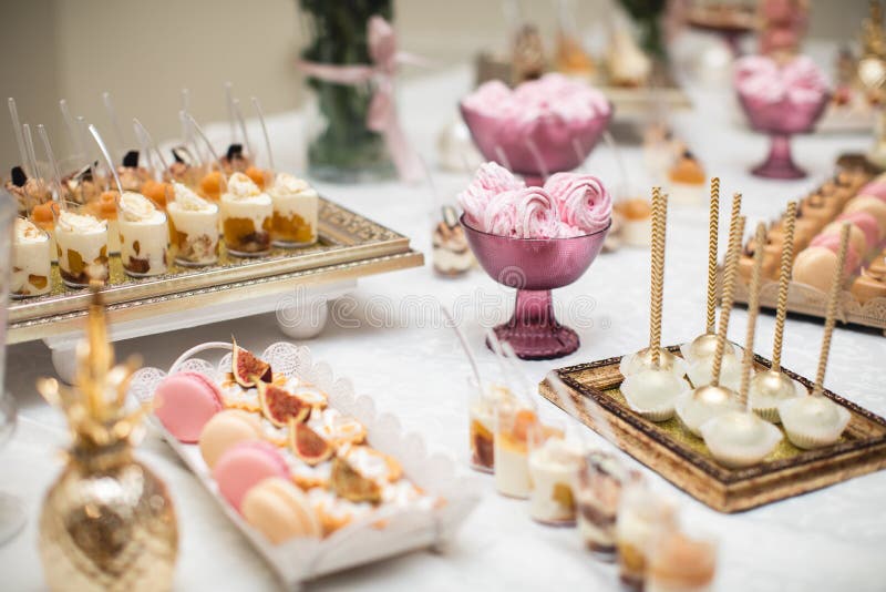 Beautifully Decorated Table with Sweet Candy Bar Stock Image - Image of ...