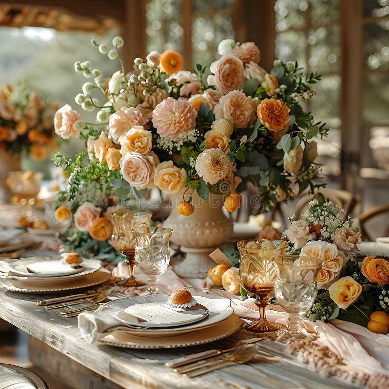 Elegant Wedding Reception Table with a Beautiful Vase of Flowers Stock ...
