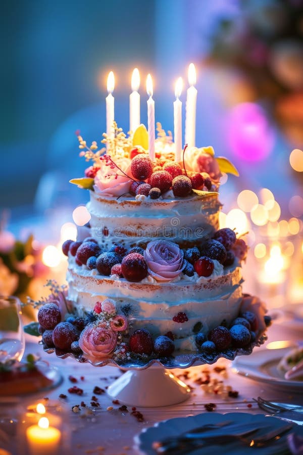 Three Tiered Cake on Table stock illustration. Illustration of ...