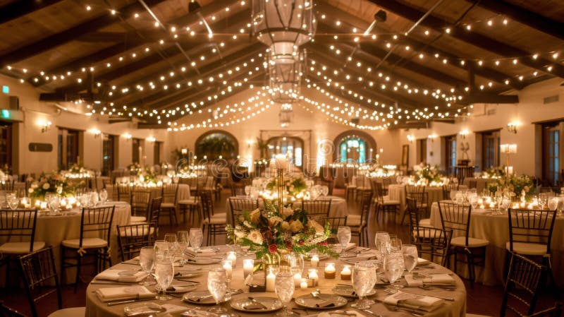 Evening Wedding Reception in a Rustic Venue Stock Image - Image of ...