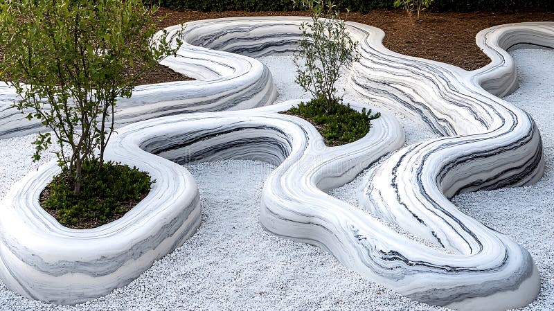 The Beautifully Designed Garden Features a Unique Stone Seating ...