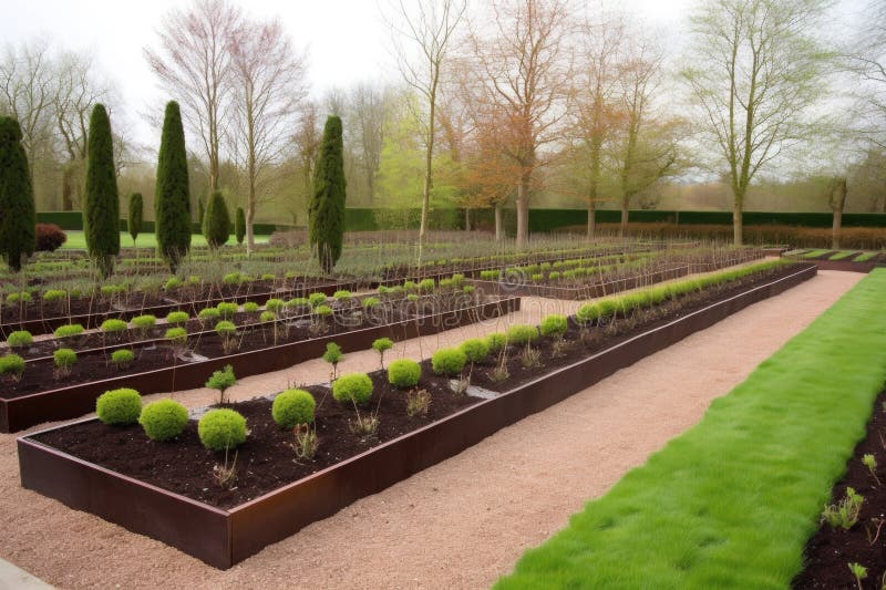 Beautifully Designed Garden with Rows of Trees and Shrubs, Ready To Be ...