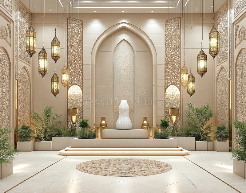 Luxurious Islamic Interior with Ornate Lanterns and Elegant Decor Stock ...